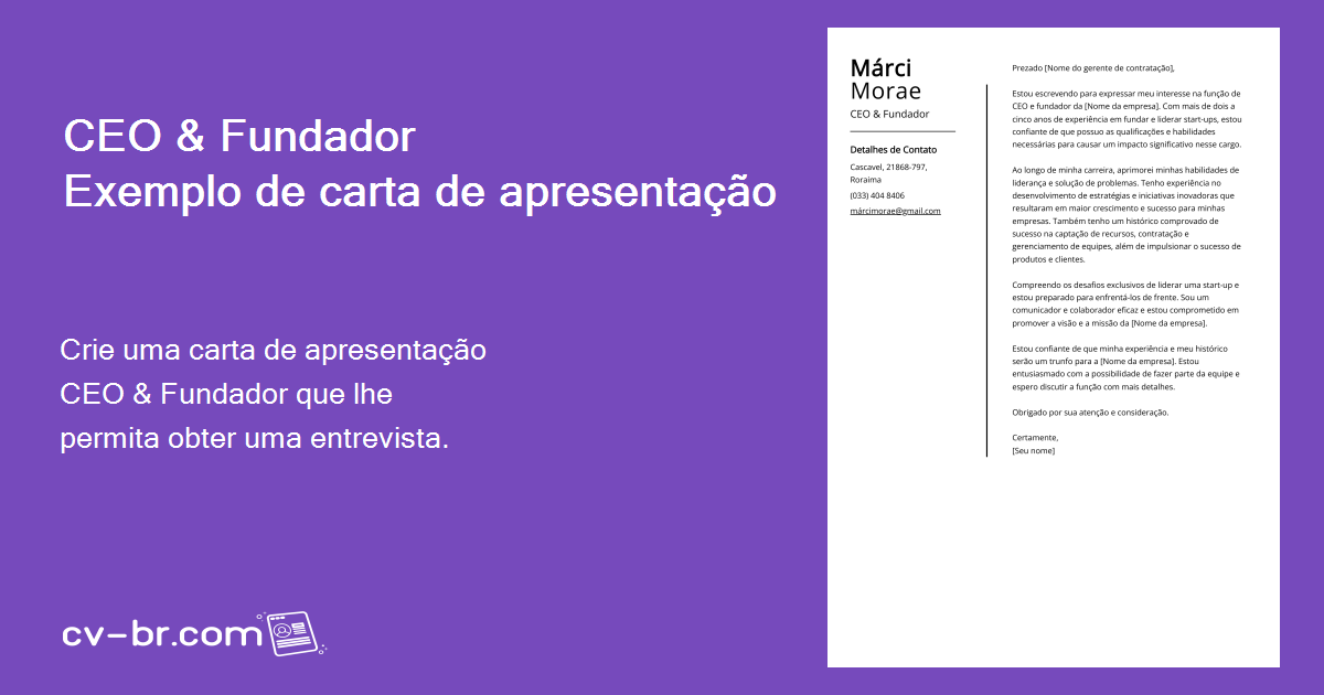 CEO & Fundador Exemplo de carta de apresentação para 2024