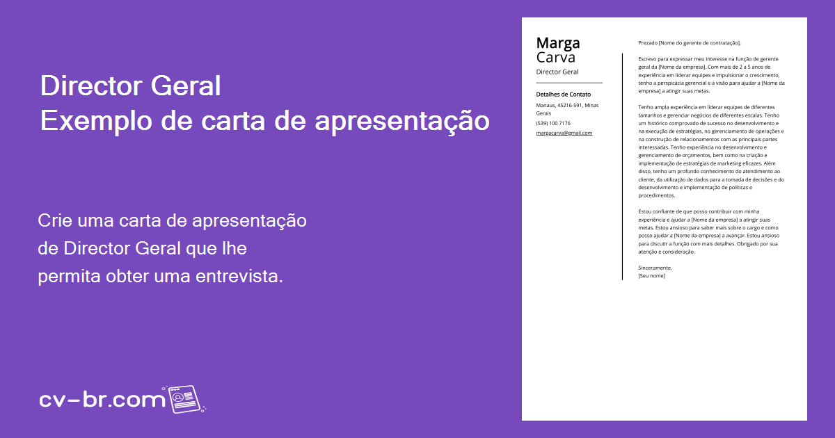 Carta de Apresentação Director Geral: Exemplo e guia (empregos de nível ...