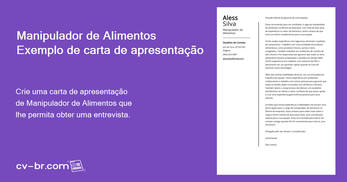 Carta de Apresentação Manipulador de Alimentos: Exemplo e guia ...