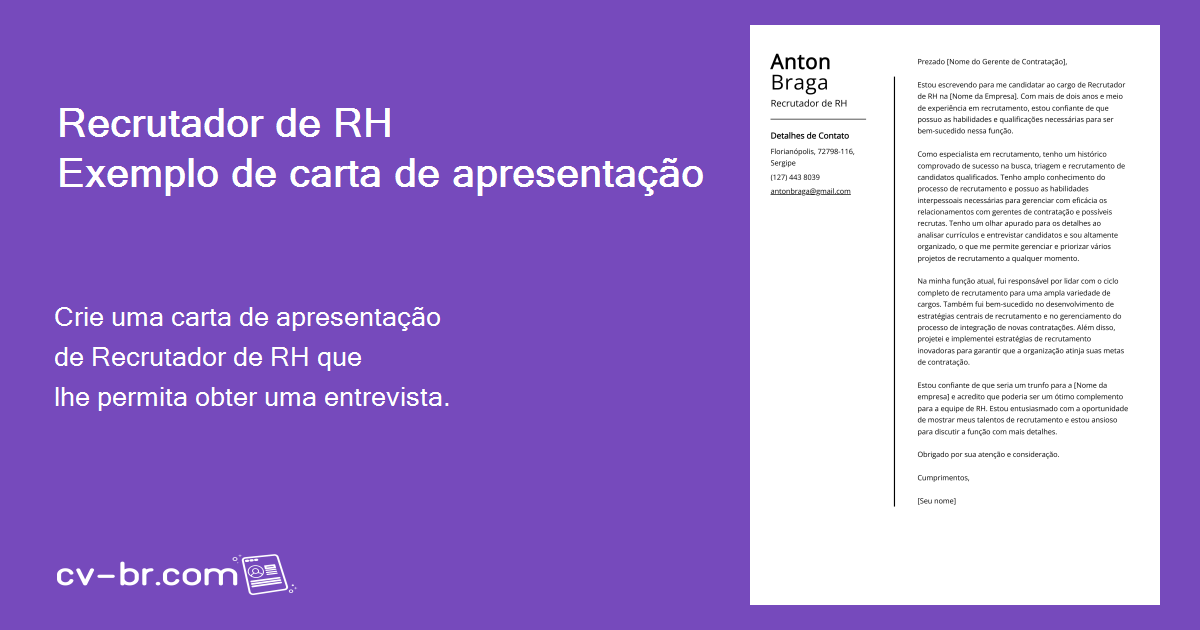Carta de Apresentação Recrutador de RH: Exemplo e guia (empregos de ...