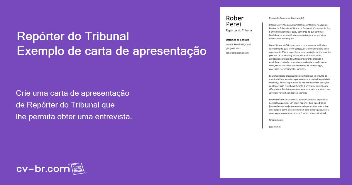 Repórter do Tribunal Exemplo de carta de apresentação para 2024