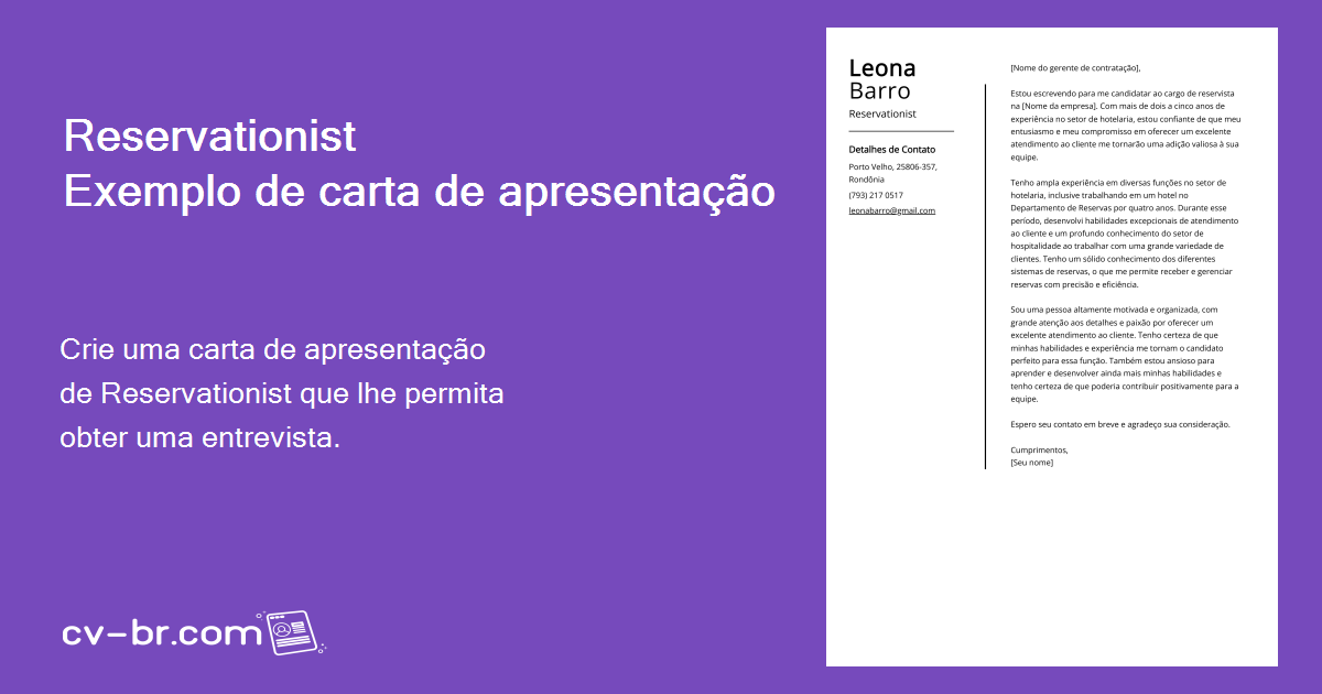 Reservationist Exemplos de carta de apresentação (modelo e mais de 20 ...