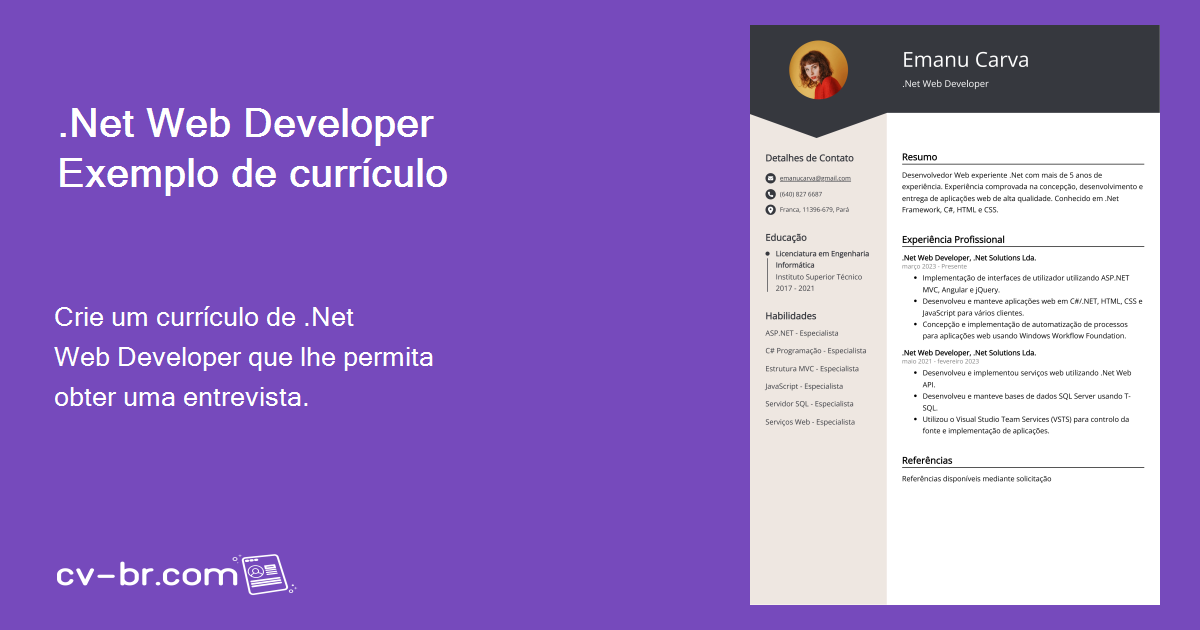 Exemplo de currículo de programador Web Dot Net (guia gratuito)