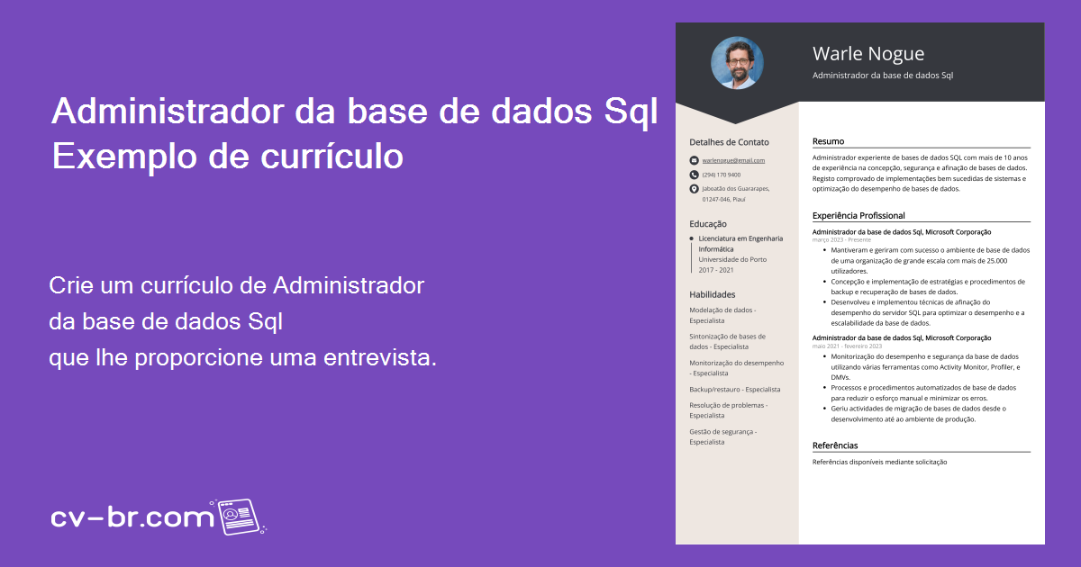 Exemplos De Currículos De Administrador Da Base De Dados Sql Modelo E Mais De 20 Dicas 