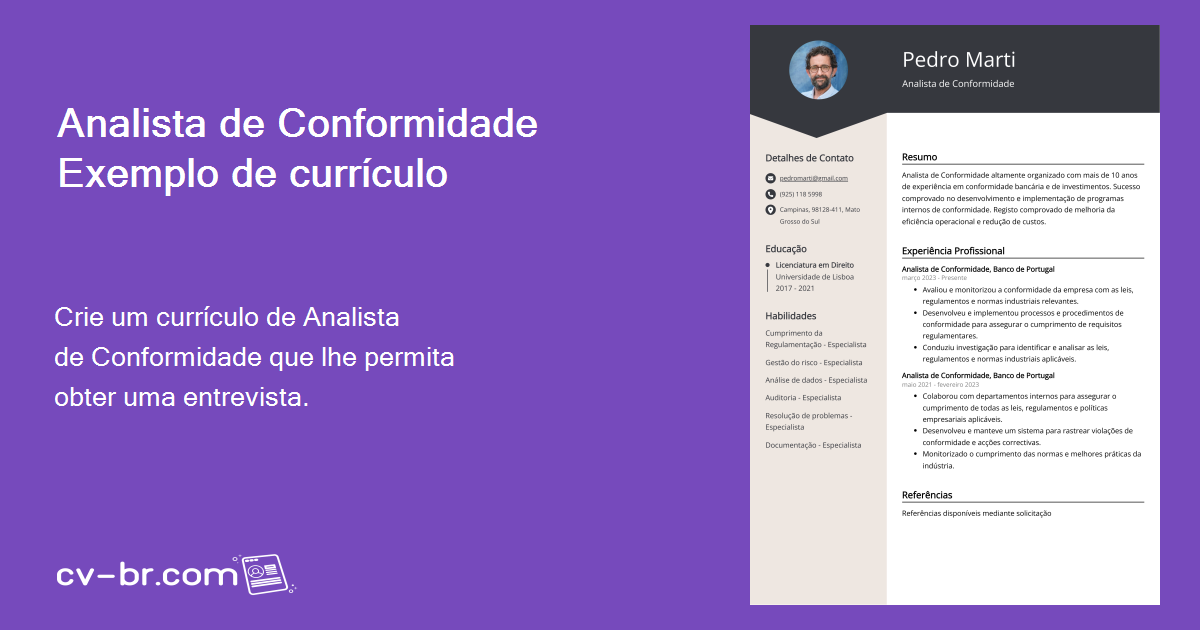 Exemplo de currículo de analista de conformidade (guia gratuito)