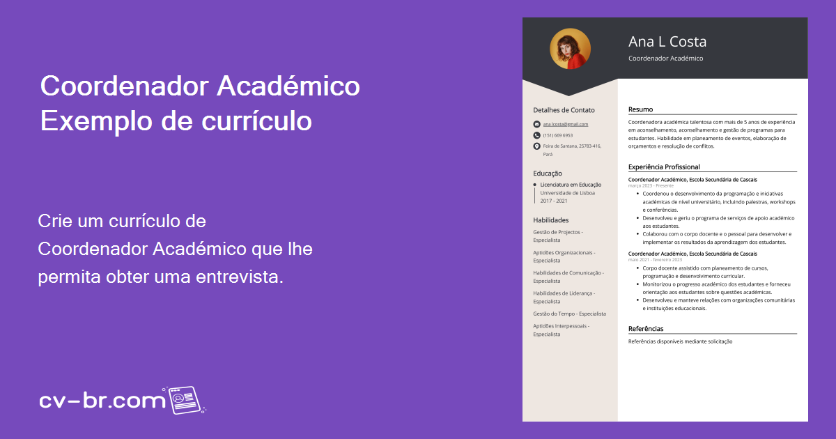 Exemplo de currículo de coordenador académico (guia gratuito)