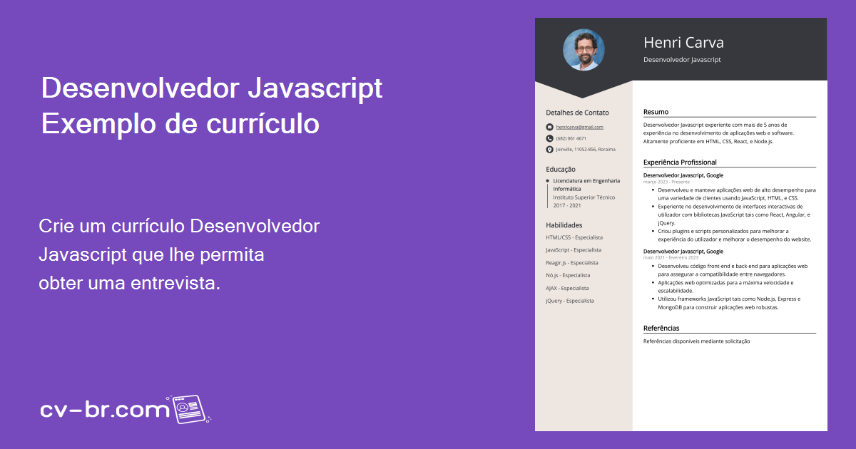 Currículo de Desenvolvedor Javascript: Amostra e guia (empregos de nível básico e sênior)