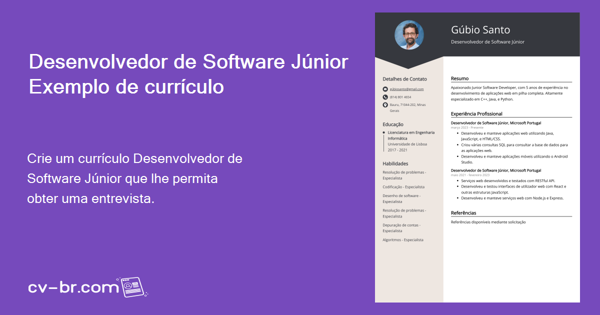 Currículo de Desenvolvedor de Software Júnior: Amostra e guia (empregos de nível básico e sênior)