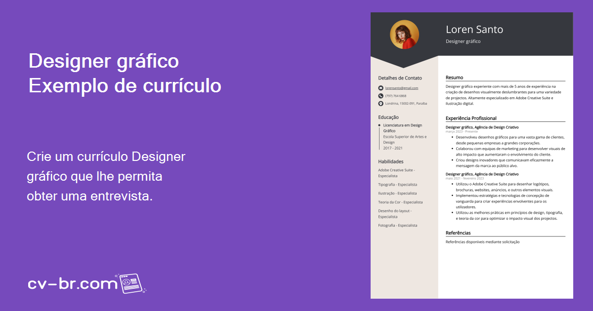 Exemplo de currículo de designer gráfico experiente (guia gratuito)