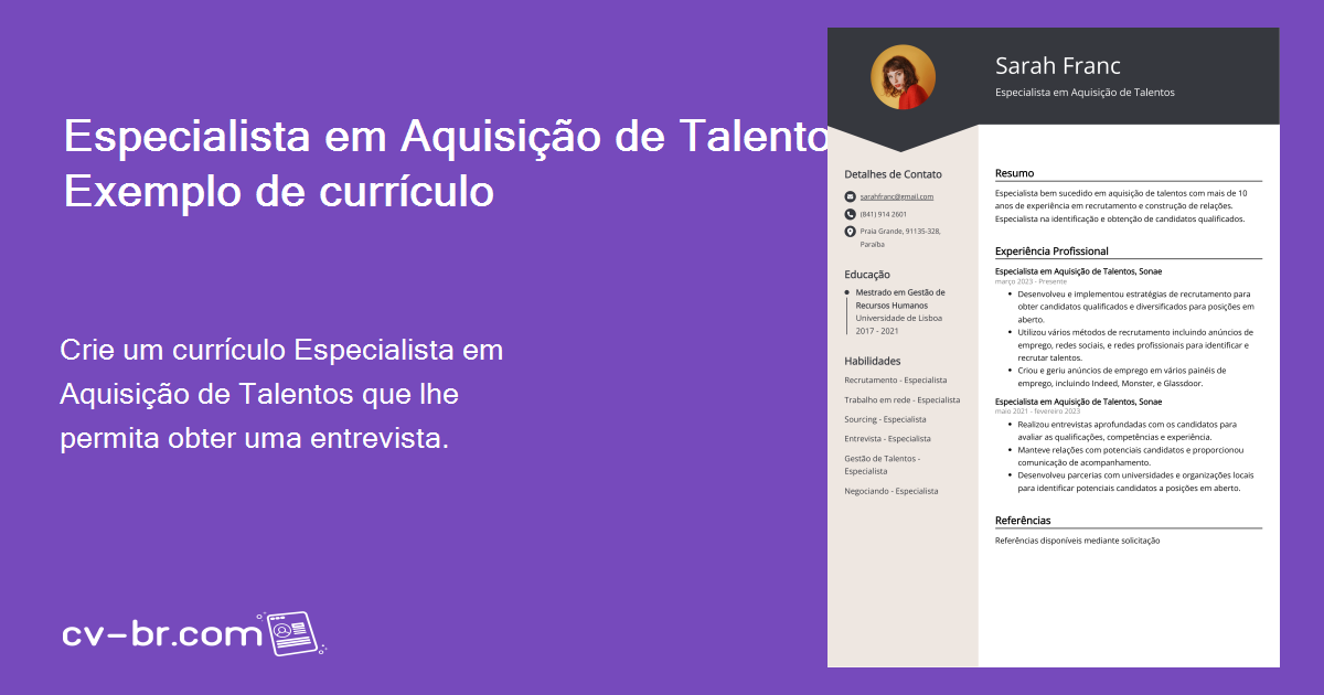Exemplo de currículo de especialista em aquisição de talentos (guia ...