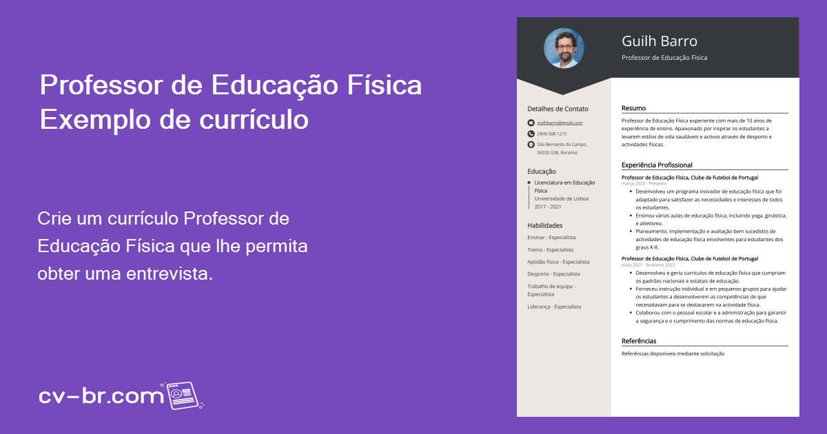 Exemplos de currículos Professor de Educação Física (modelo e mais de ...
