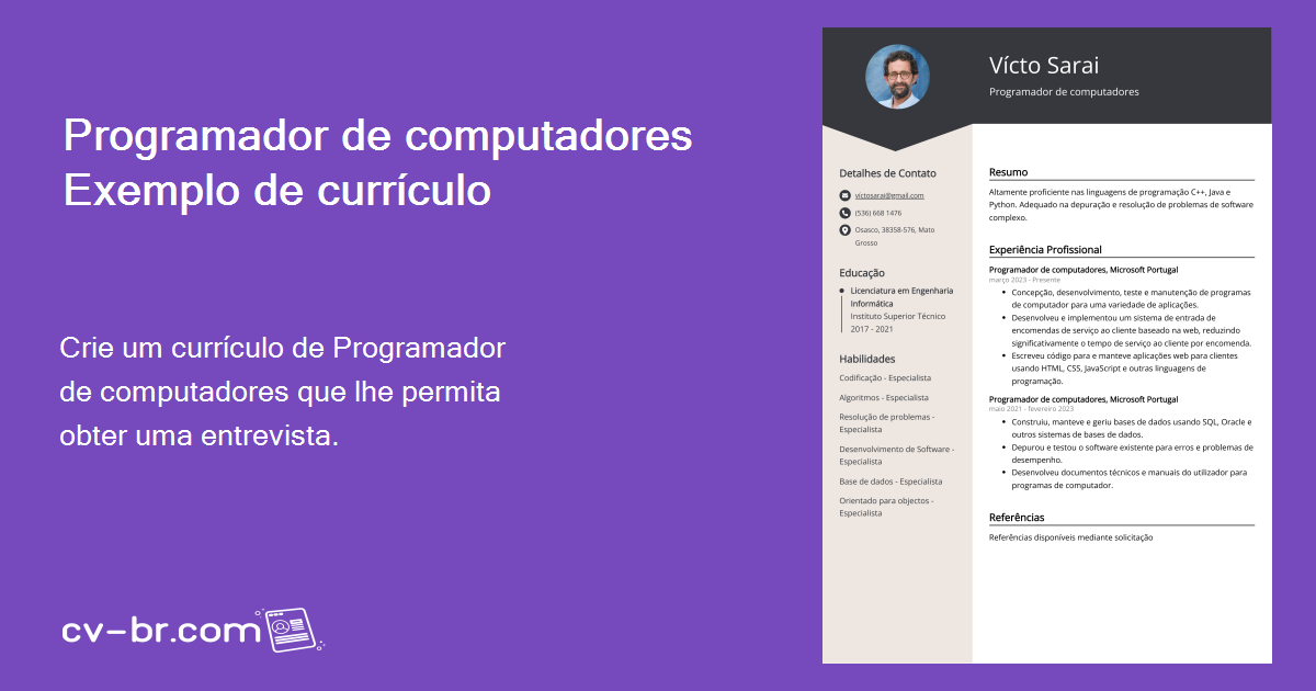 Exemplo de currículo de programador informático (guia gratuito)