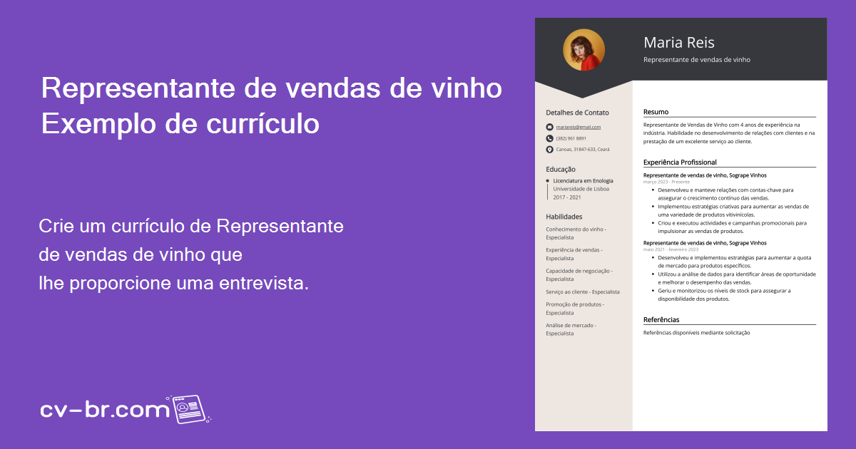 Representante de vendas de vinho Exemplos de currículos e guias