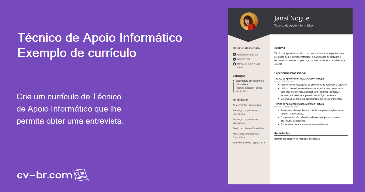Exemplo de currículo de técnico de apoio informático (guia gratuito)